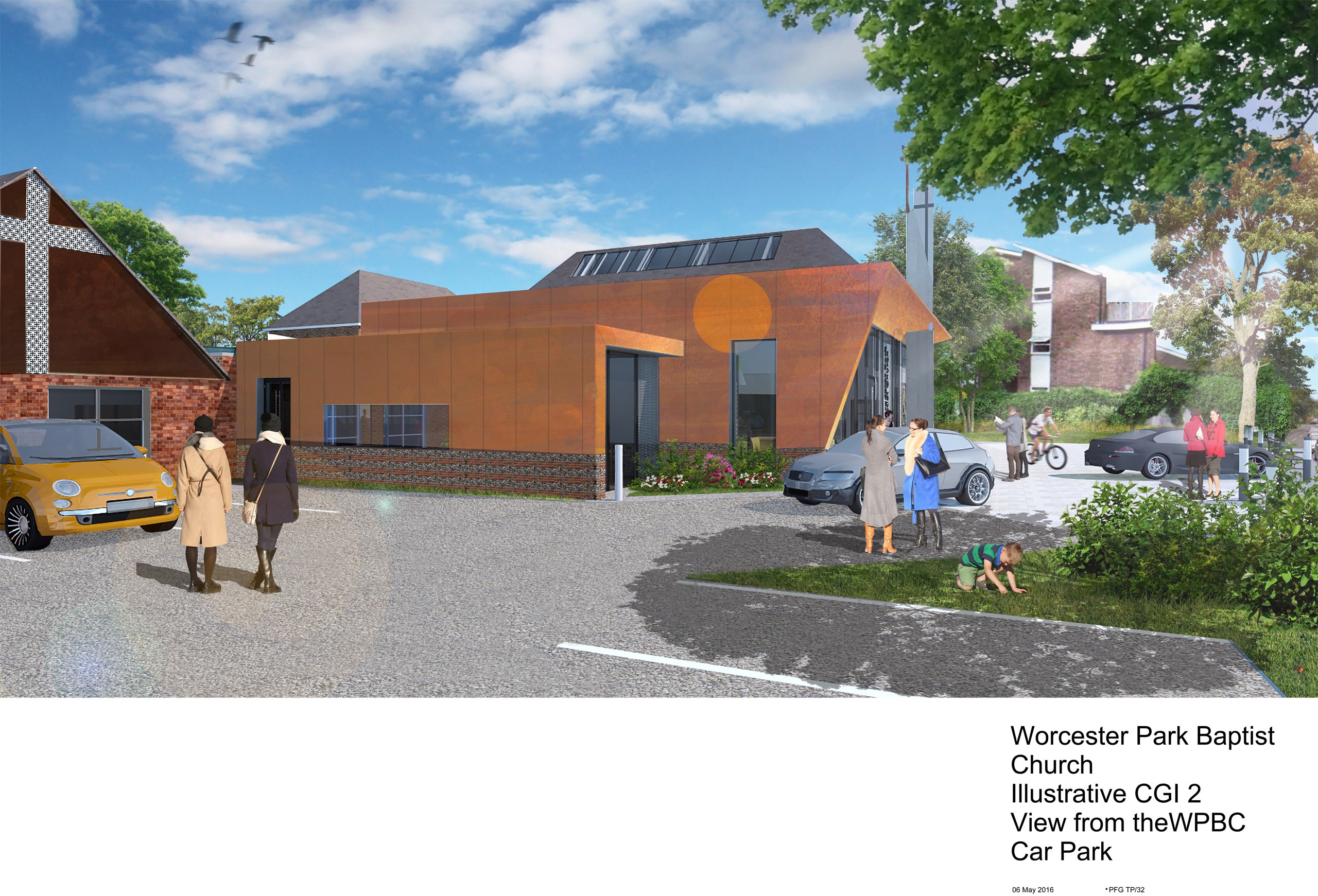 View from car park - Worcester Park Baptist Church